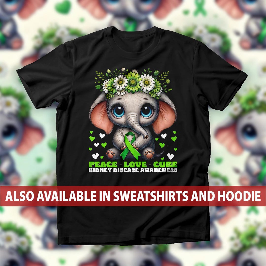 Floral Elephant Kidney Disease Awareness T-shirt, Peace Love Cure ...