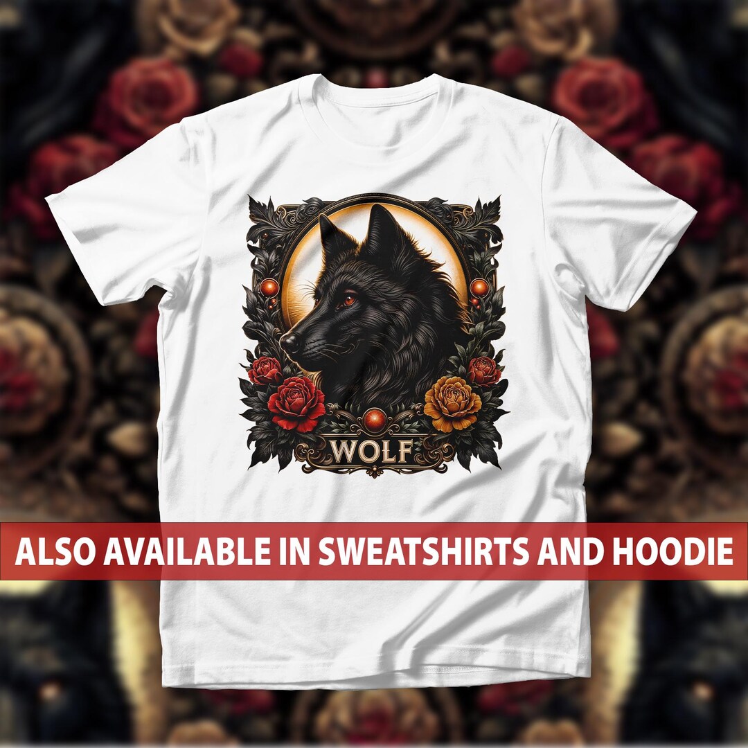 Majestic Black Wolf T-shirt, Vintage Gothic Wolf Sweatshirt, Dark ...