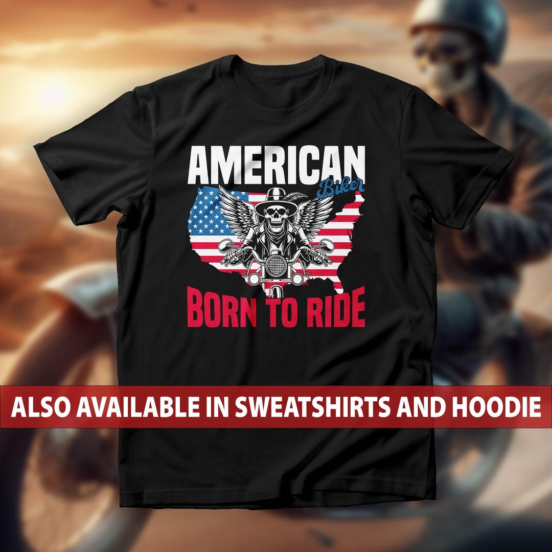 Born to Ride American Biker T-shirt, Patriotic Skull Rider Flag ...