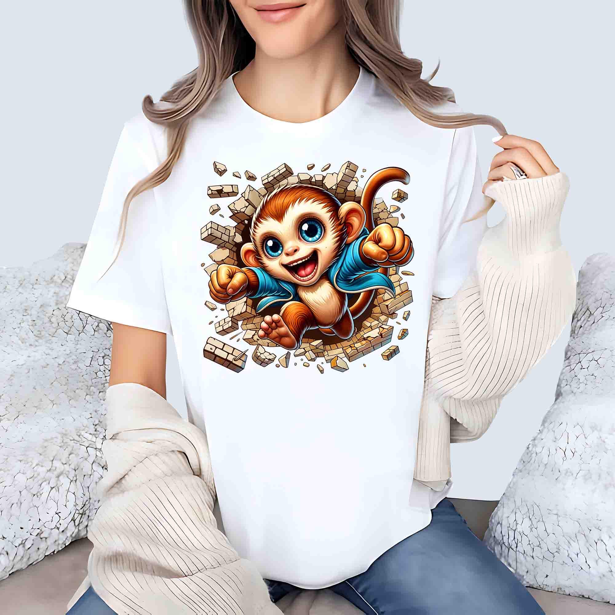 Monkey Breaking Through Brick Wall T-shirt, Animal Lover Sweatshirt, 3D ...