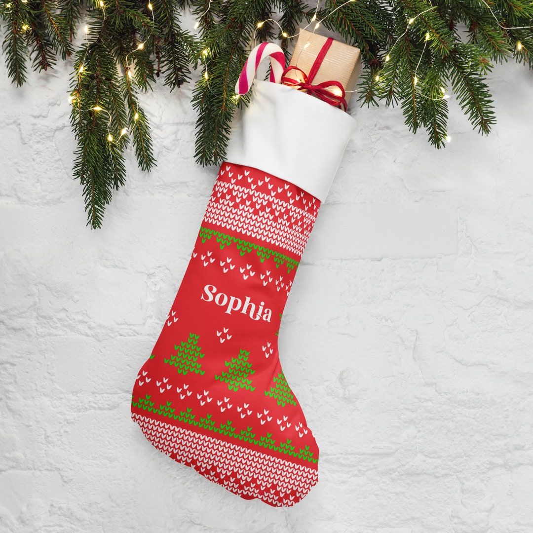 Ugly Pattern Christmas Stocking Personalized | Chritmas Tree and Snow ...