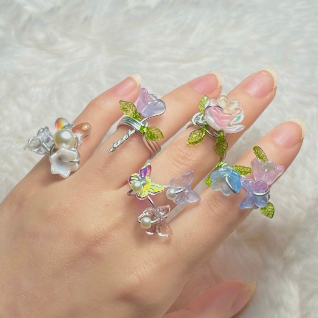 Fairy Beaded Rings, Handmade Wire Rings, Cute Beads, Water Lily ...