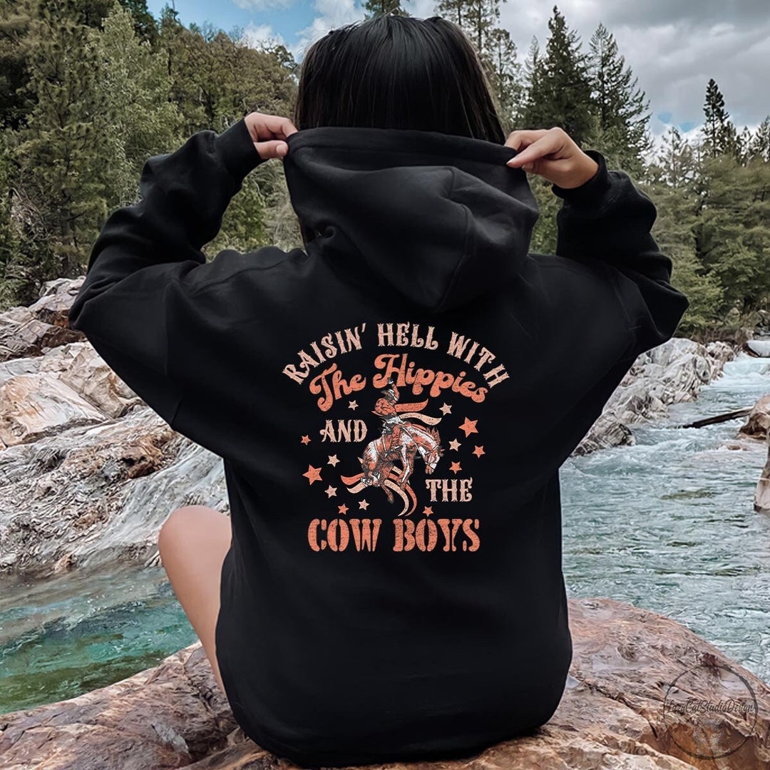 Cowboy Back Hoodie, Raisin Hell Hippies & the Cowboys Buckskin ...
