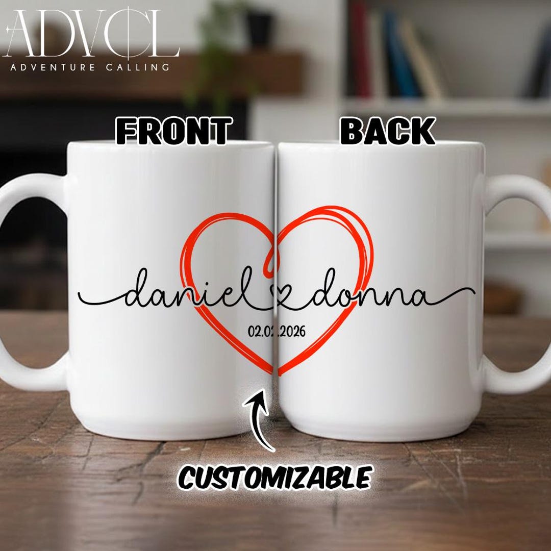Personalized Couple Name Mug, Custom Heart Coffee Mug, Anniversary Gift ...