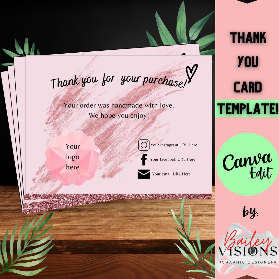 PRINTABLE Thank You Card Template Etsy Business Thank You for Your ...