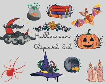 Halloween Clipart Witchy Halloween Clipart Digital Instant - Etsy