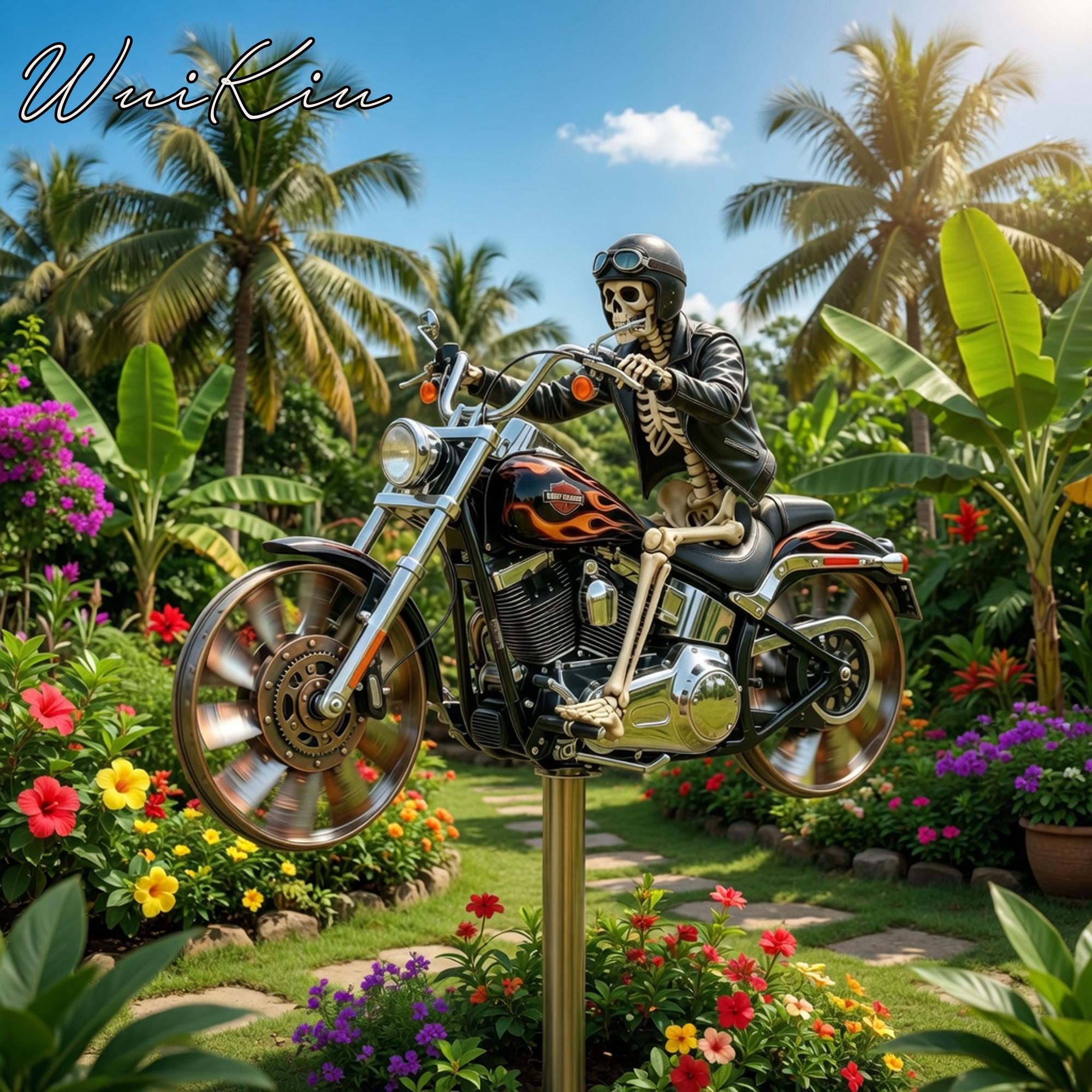Skeleton Biker Motorcycle Wind Spinner | Metal Harley Style Garden ...