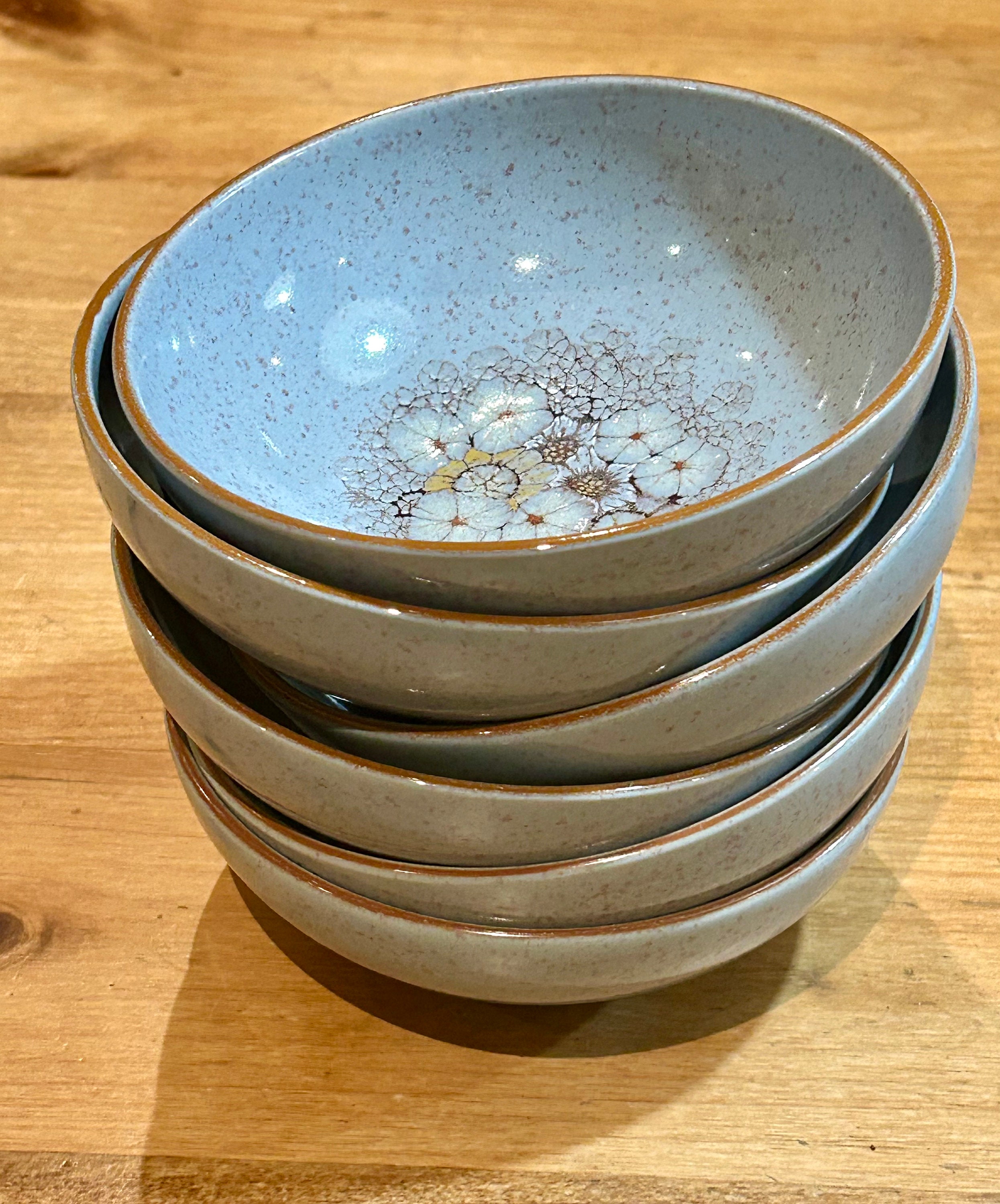 Vintage Denby Reflections Small Bowls, Pale Blue With Flowers. Denby ...