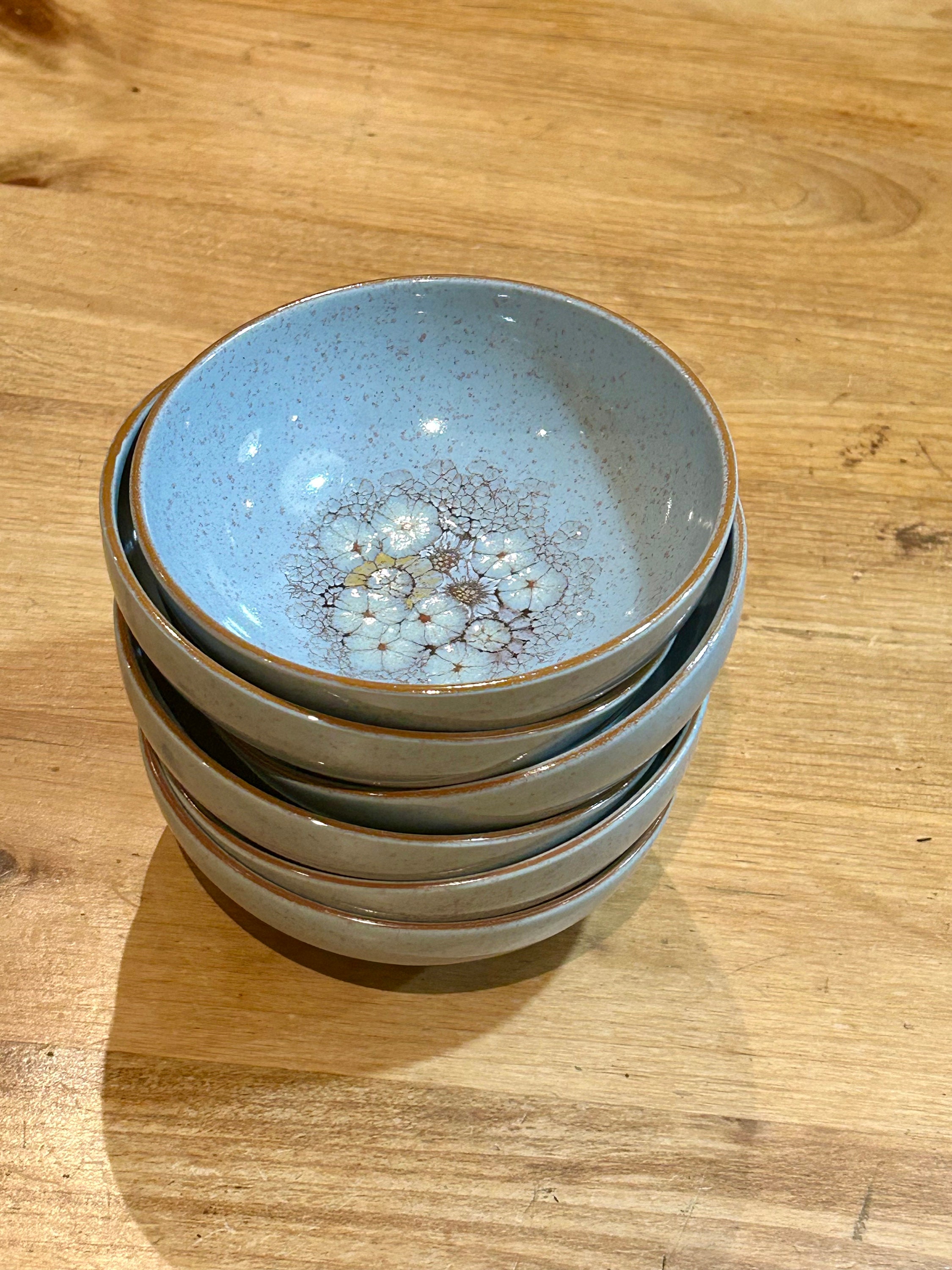 Vintage Denby Reflections Small Bowls, Pale Blue With Flowers. Denby ...