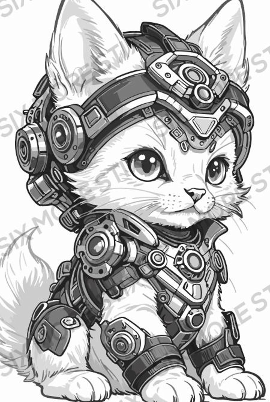 Cute Chibi Cat Mecha Bot **DIGITAL FILE** - Etsy