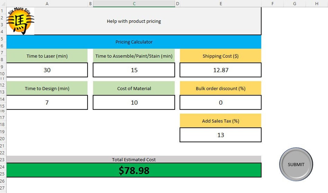 Laser Product Selling Calculator **DIGITAL File** Excel - Etsy