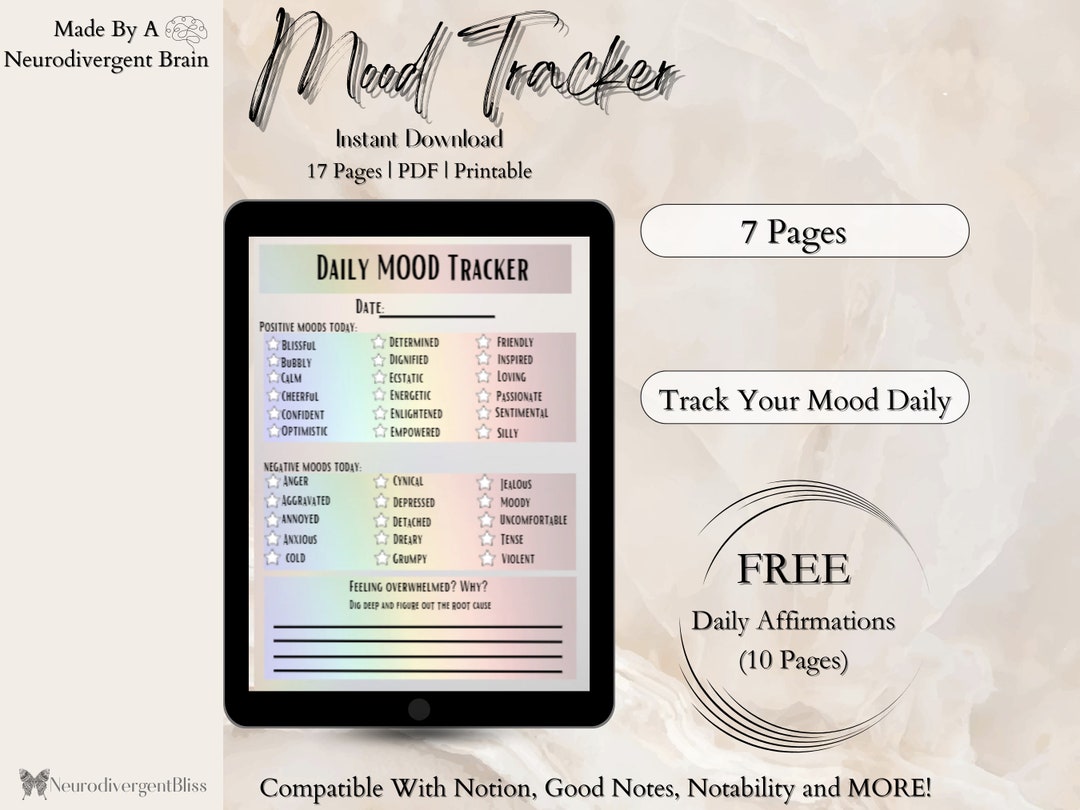 Digital Mood Tracker Mood Tracking Worksheet Mood Tracker for Adults ...