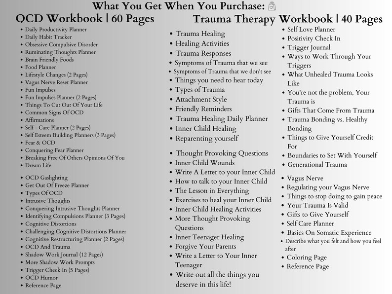 OCD & Trauma Therapy Workbook Bundle: Mental Health Ebook (PDF ...