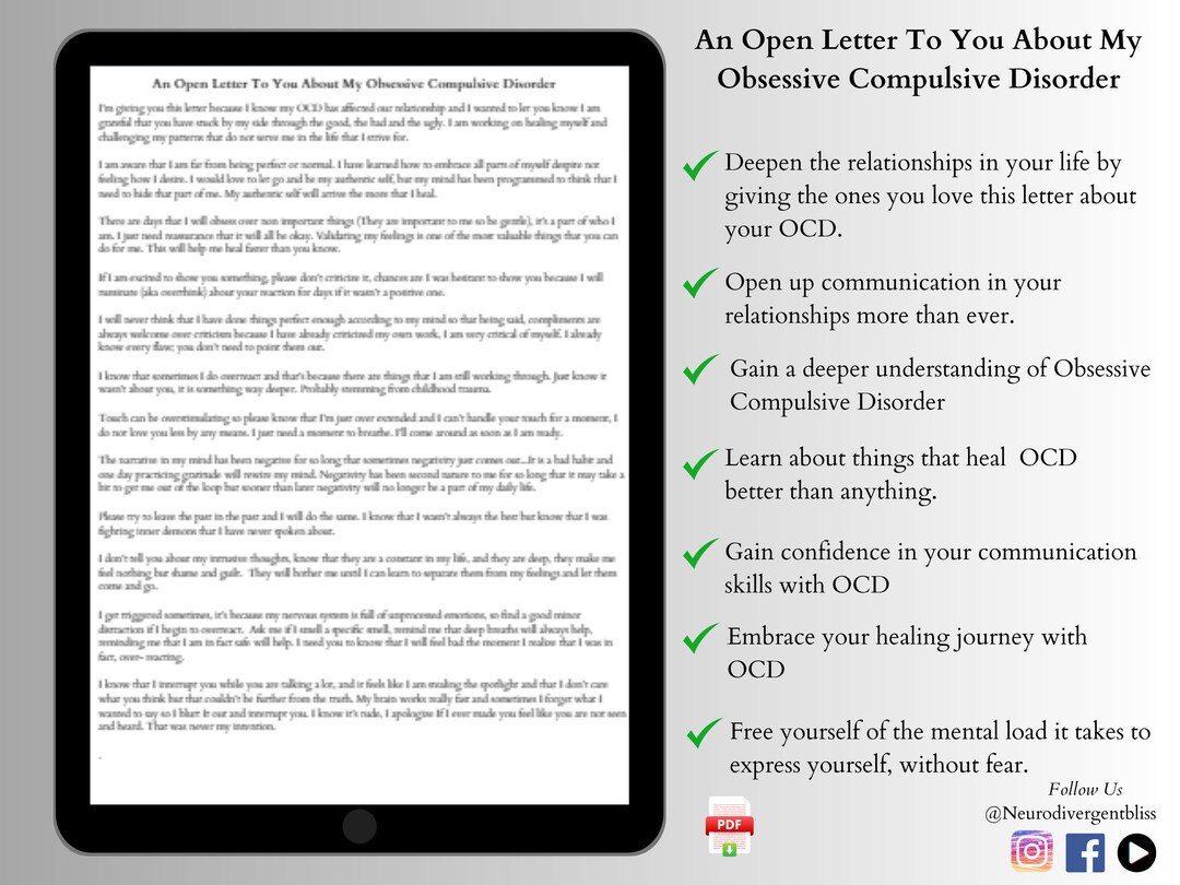 Obsessive Compulsive Disorder | Letter to Print | Letter Template | OCD ...