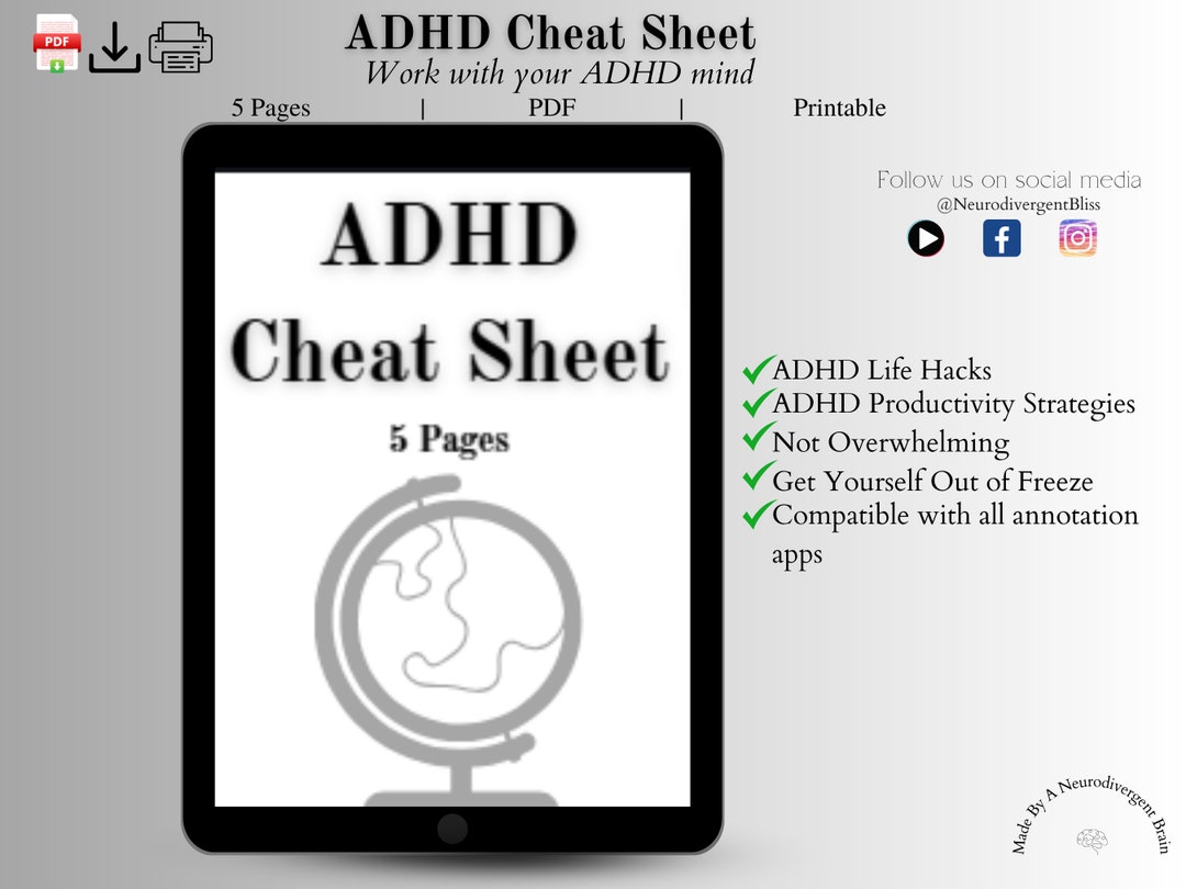 ADHD Cheat Sheet: Life Hacks & Productivity Strategies (digital ...