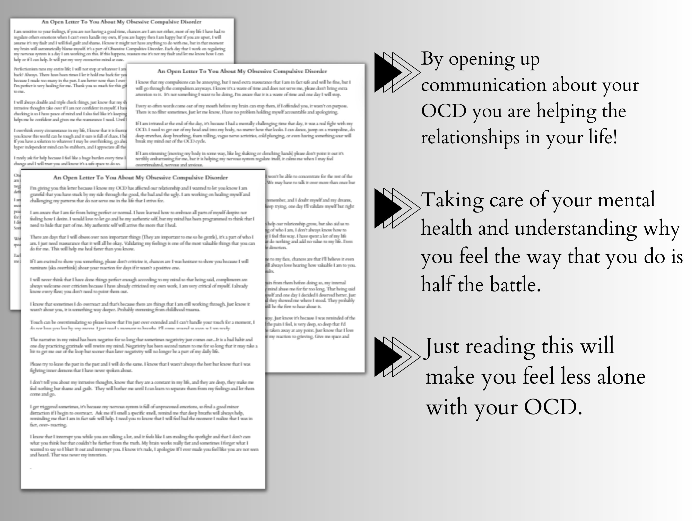 Obsessive Compulsive Disorder Letter to Print Letter Template OCD ...