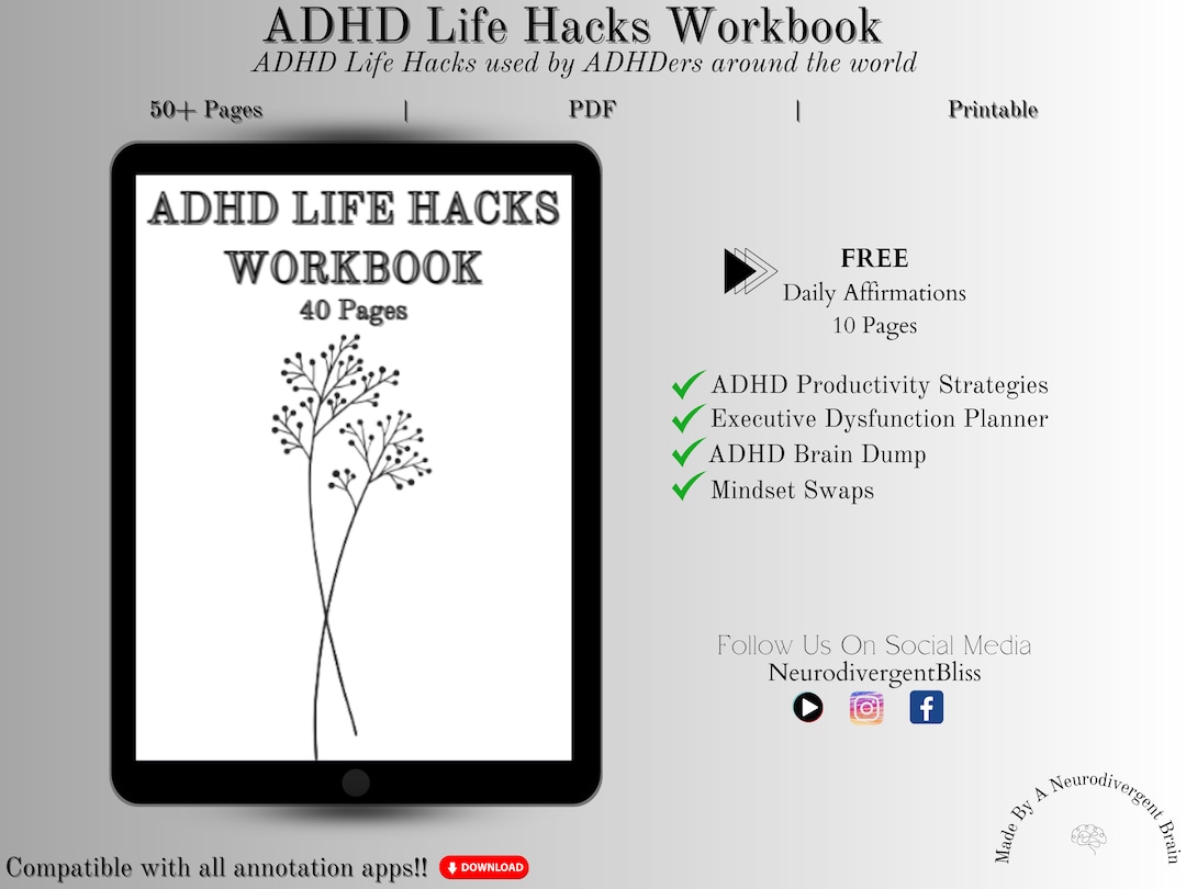 ADHD Life Hacks Digital Planner | ADHD Digital Planner | ADHD Planner ...