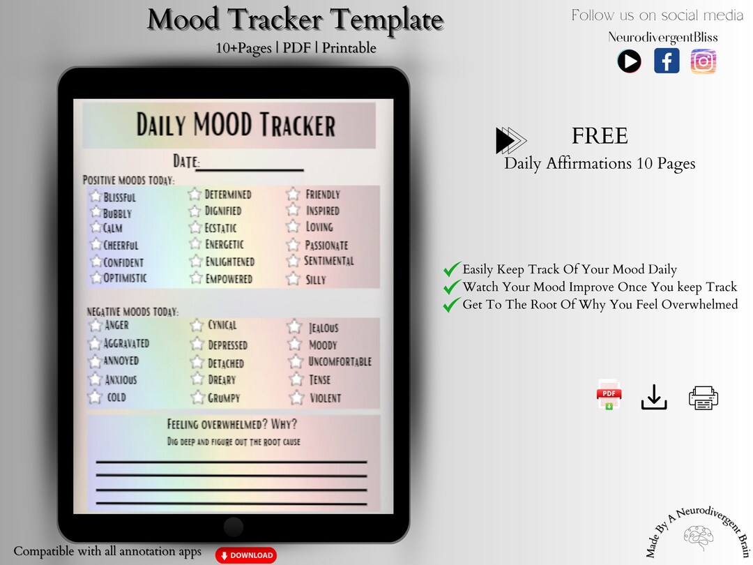 Daily Mood Tracker Worksheet: Printable Mood Tracking (PDF) - Etsy UK