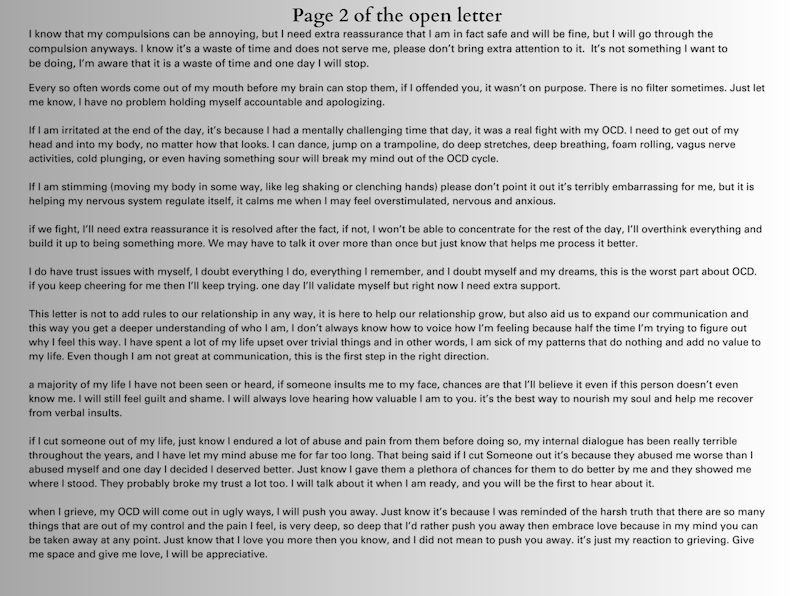 Obsessive Compulsive Disorder | Letter to Print | Letter Template | OCD ...