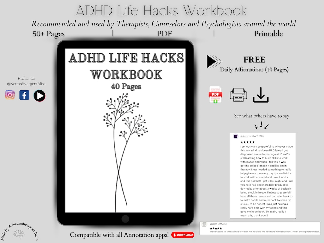 ADHD Life Hacks Workbook | ADHD Digital Planner | Ultimate Adhd Life ...