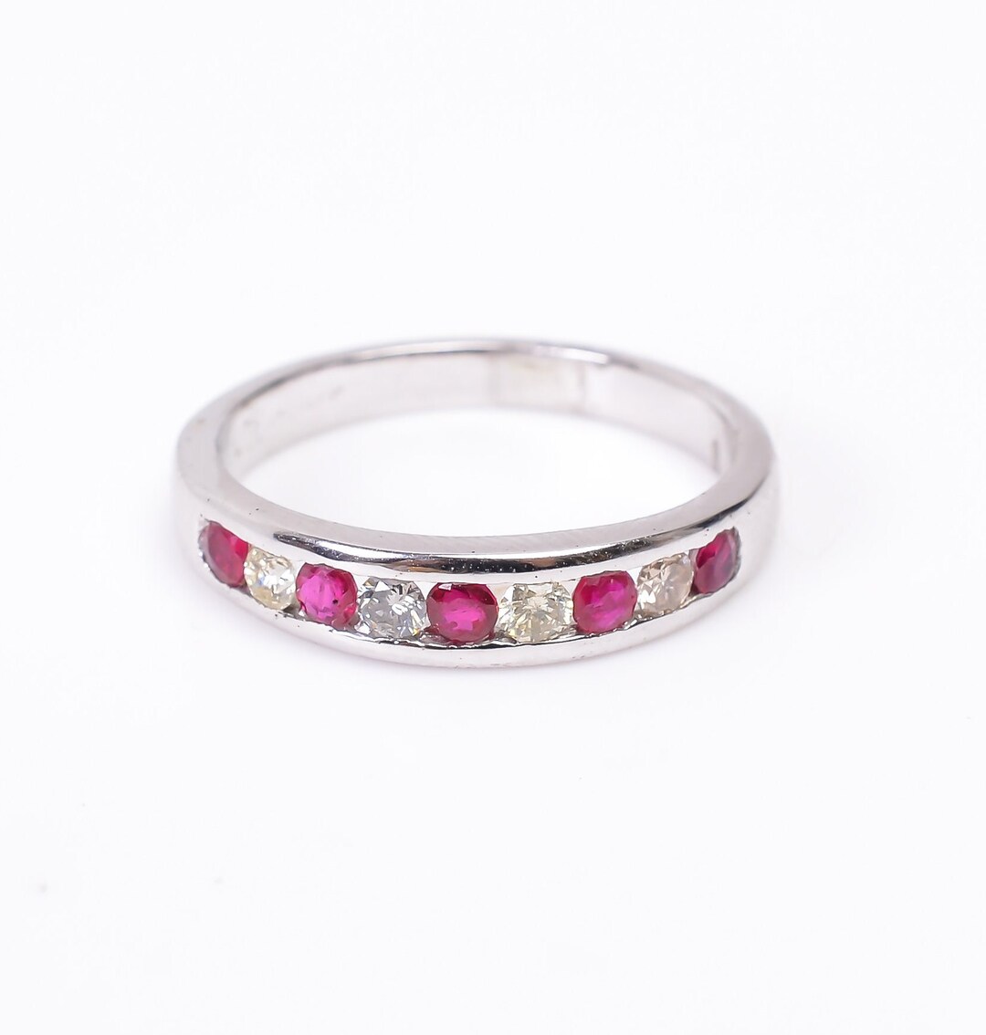 Ruby CZ Diamond Wedding Band Sterling Silver Band Half - Etsy