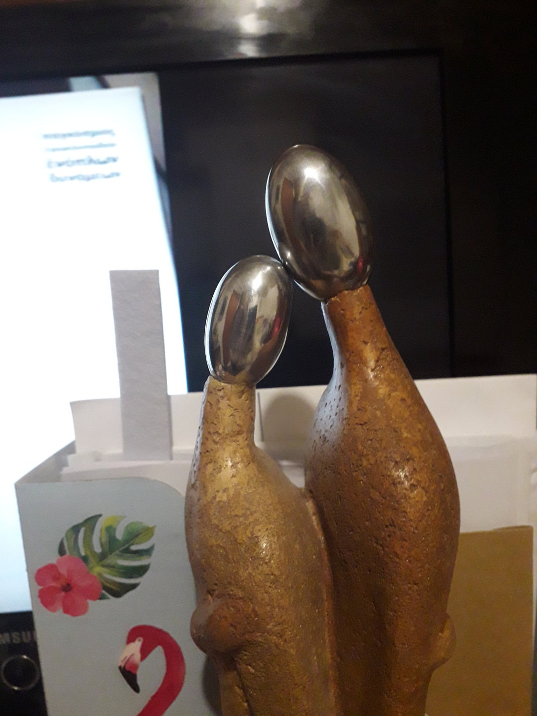 Vintage Couple Statuette Figure Man Woman Hugging Pair Abstract Metal ...