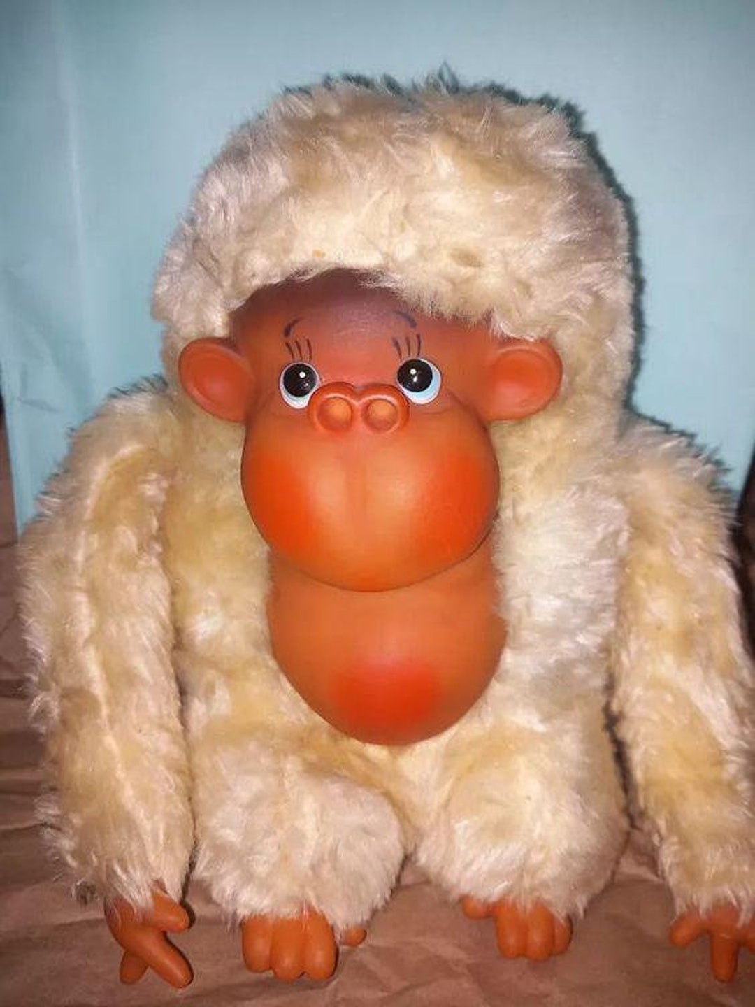 Vintage Rubber Doll Plush Stuffed Toy Monkey Animal Rubber Face Rushton ...