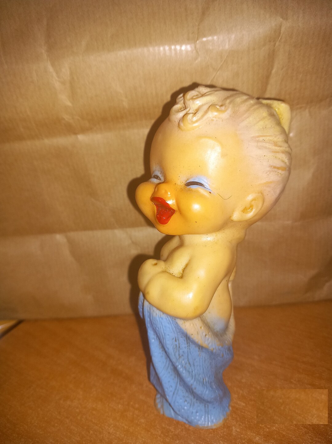 Vintage Rubber Squeaky Doll Toy Baby Girl Holding Towel Collectible ...