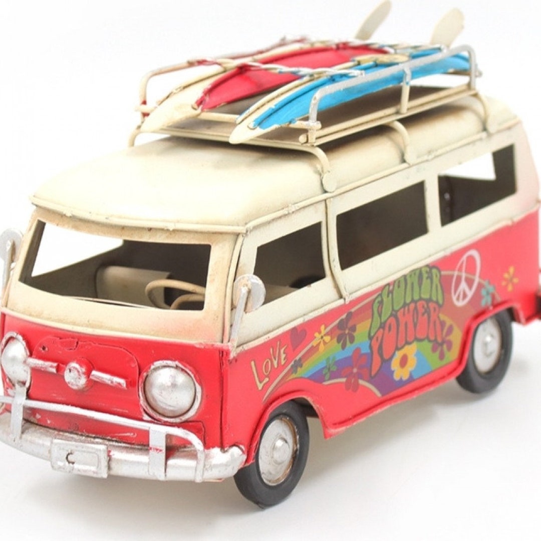 Camper Van Tin Model Volkswagen VW Mini Metal Car Model Flower Power ...