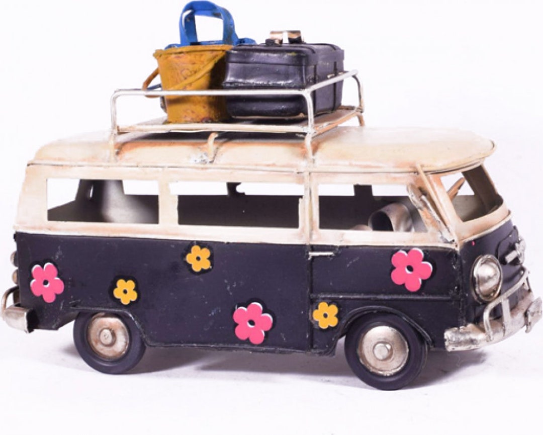Camper Van Tin Model Volkswagen VW Mini Metal Car Model Flowers Small ...