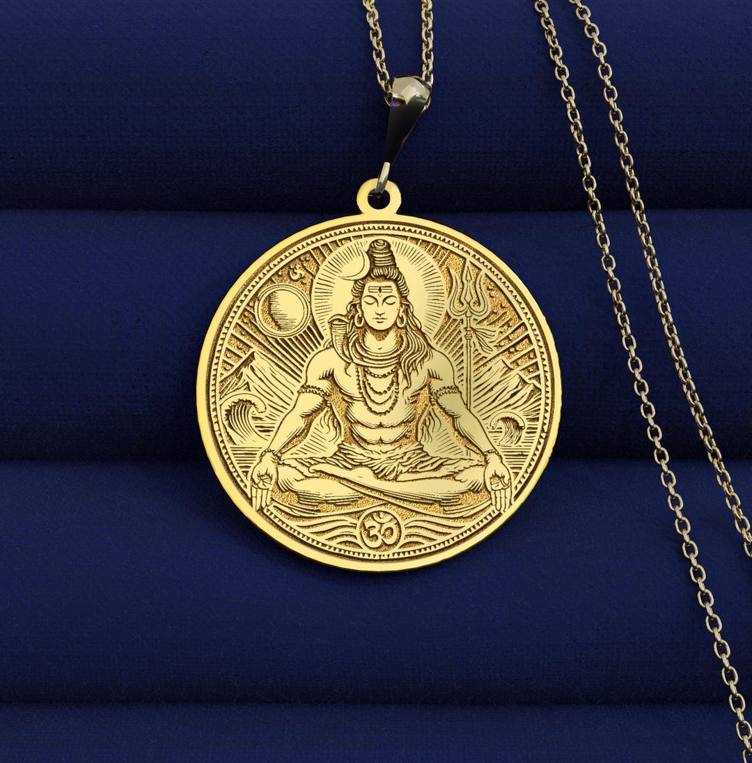 14K Gold Shiva Medallion Necklace: Hindu Yoga Jewelry Gift, Sterling ...