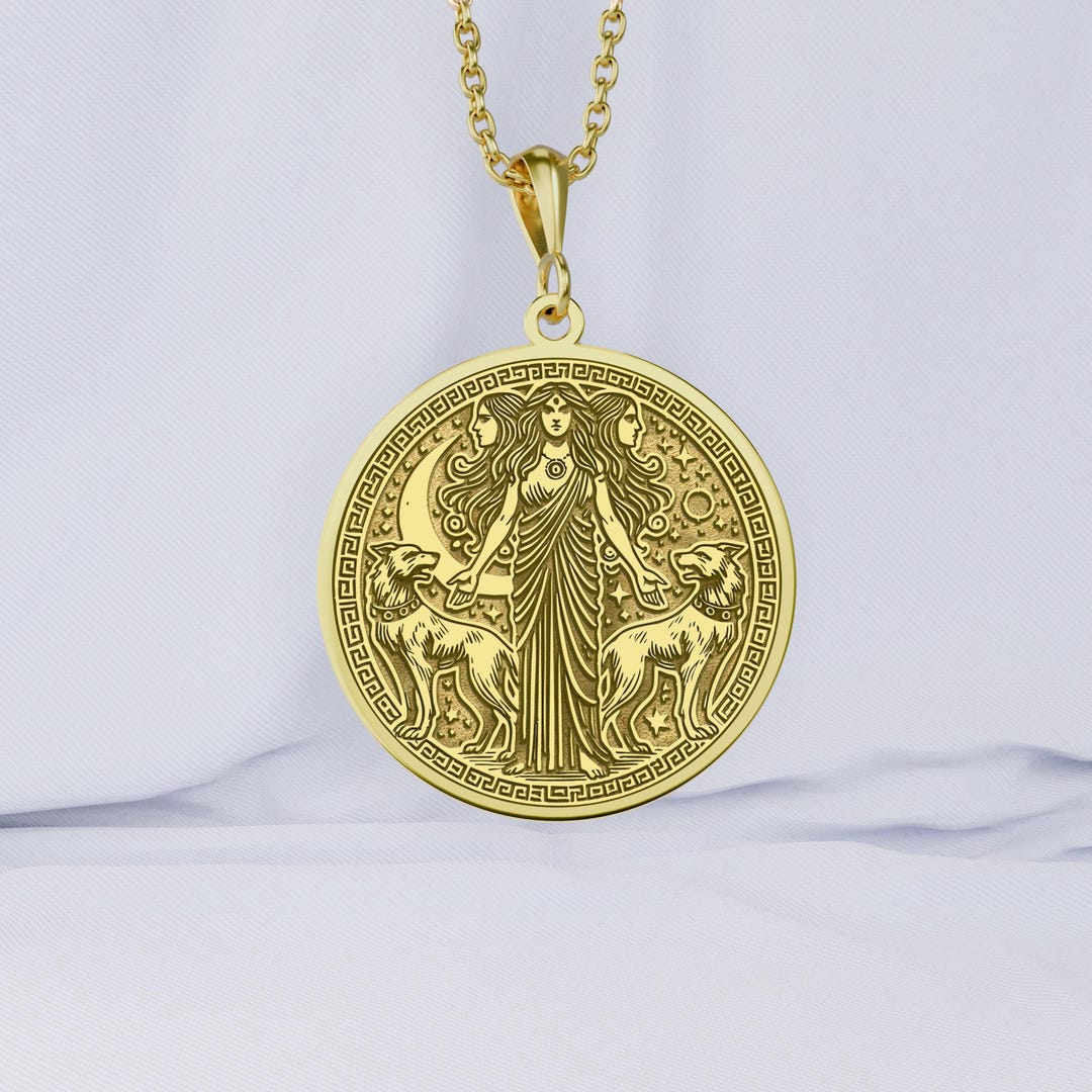 14K Gold Hecate Medallion Necklace: Triple Goddess, Moon Magic - Etsy