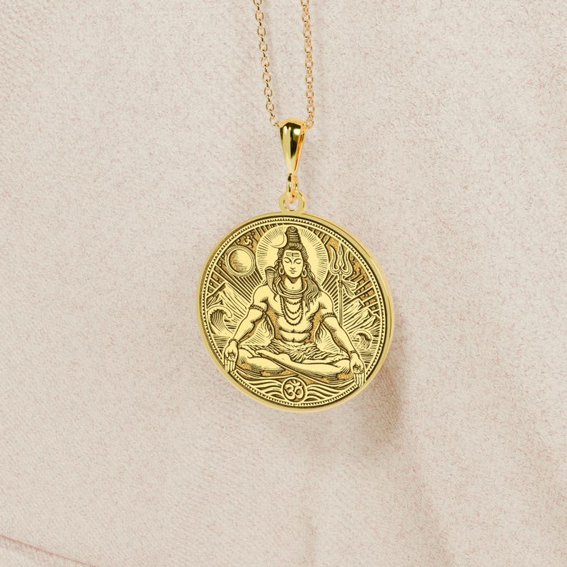 14K Gold Shiva Medallion Necklace: Hindu Yoga Jewelry Gift, Sterling ...
