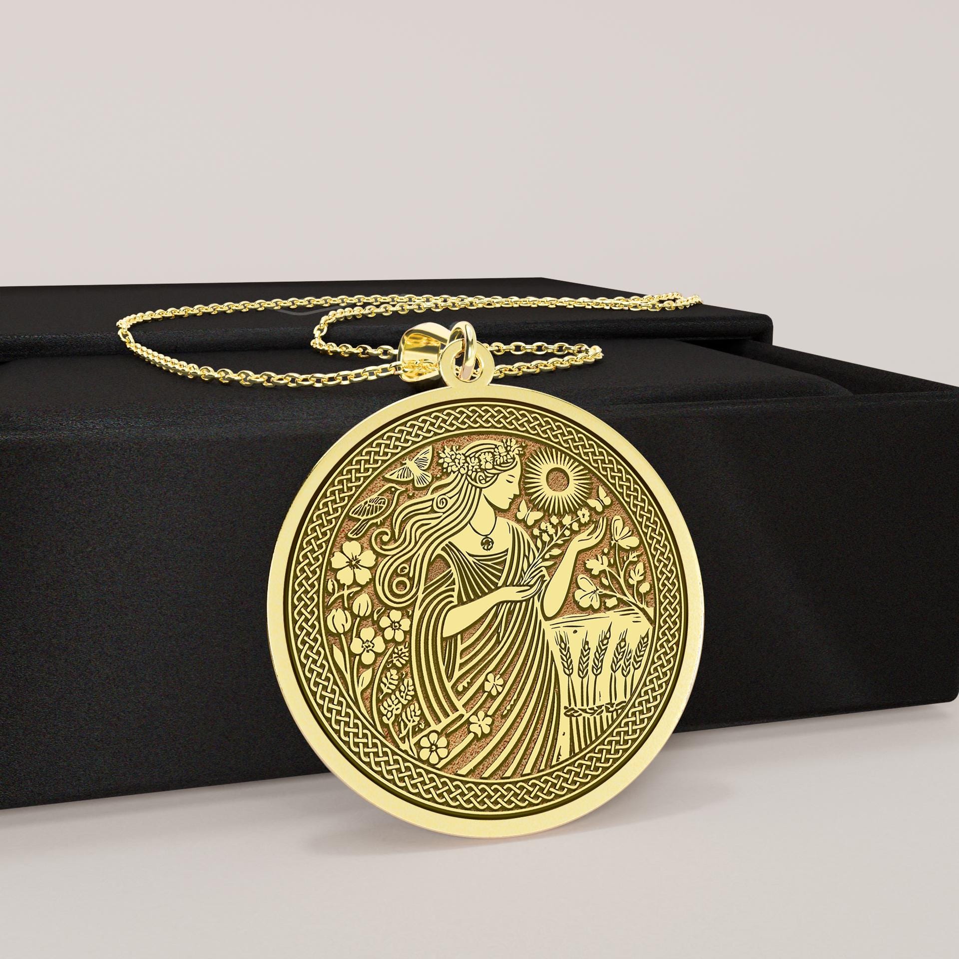 14K Gold Brigid Pendant, Celtic Goddess Necklace, Irish Spring Deity ...