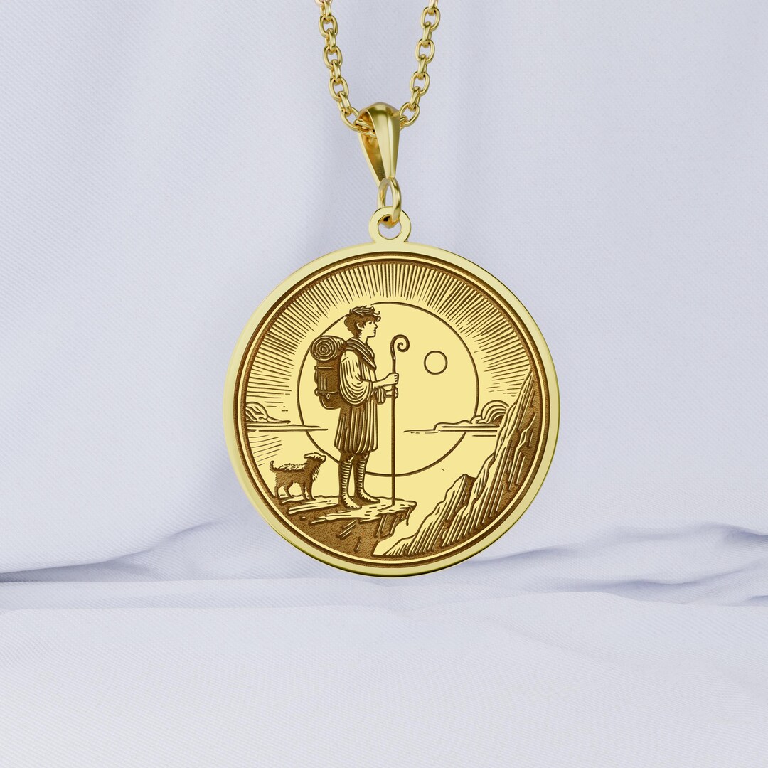 14k Gold the Fool Tarot Card Necklace: Engraved Major Arcana Pendant - Etsy