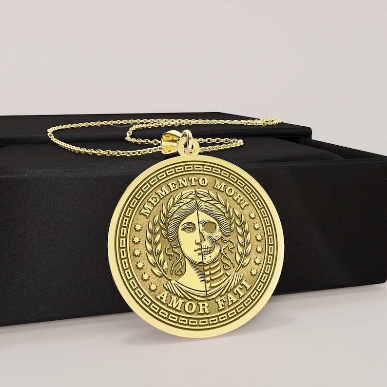 Memento Mori Amor Fati Medallion: 14K Gold Stoic Philosophy Pendant - Etsy