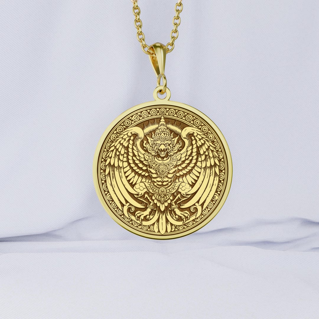 14K Gold Garuda Necklace: Hand-engraved Divine Protector Pendant - Etsy