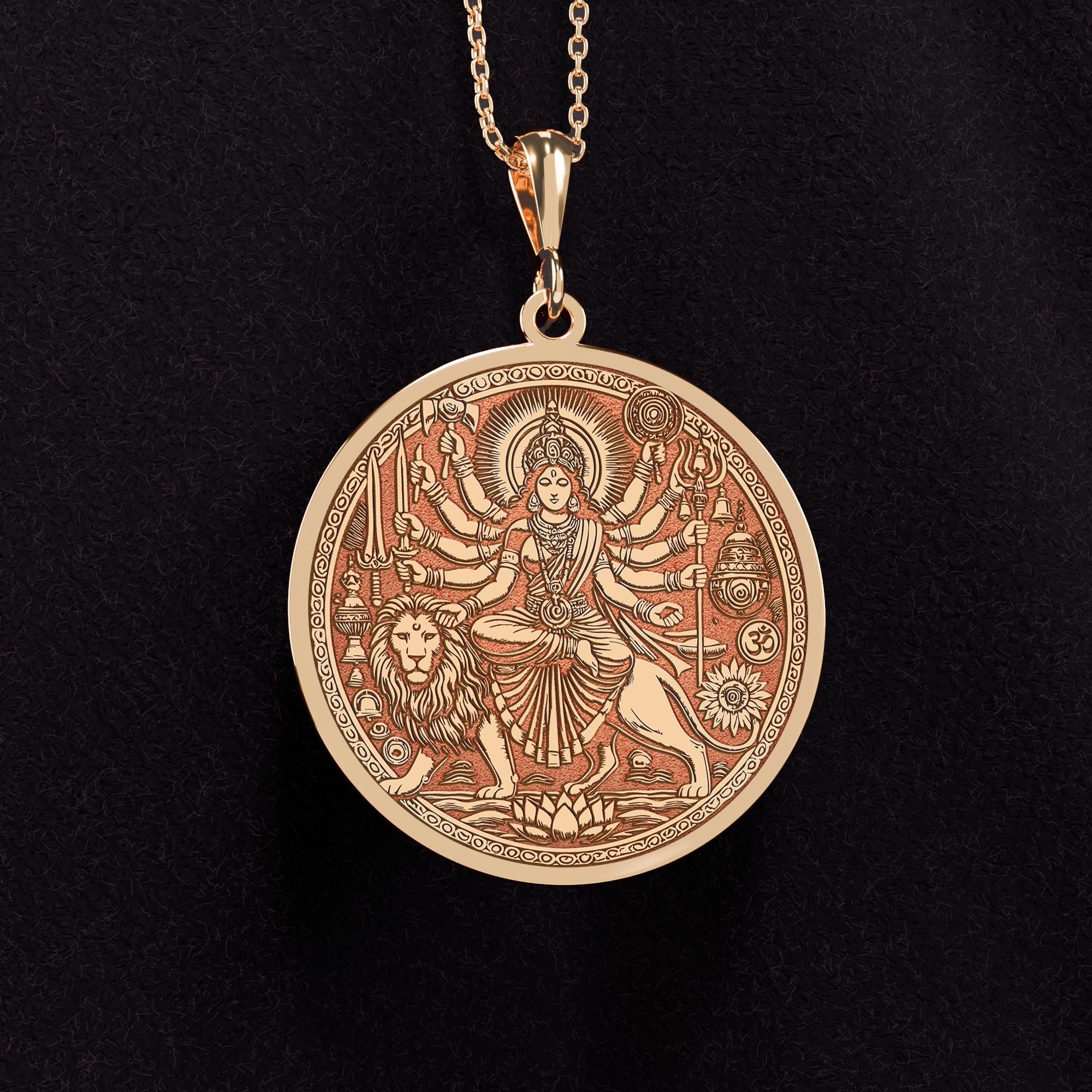 14K Gold Durga Pendant Necklace: Hindu Goddess Amulet - Etsy