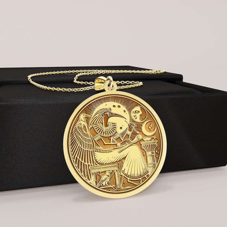 14K Gold Thoth Necklace: Egyptian God of Wisdom Medallion - Etsy
