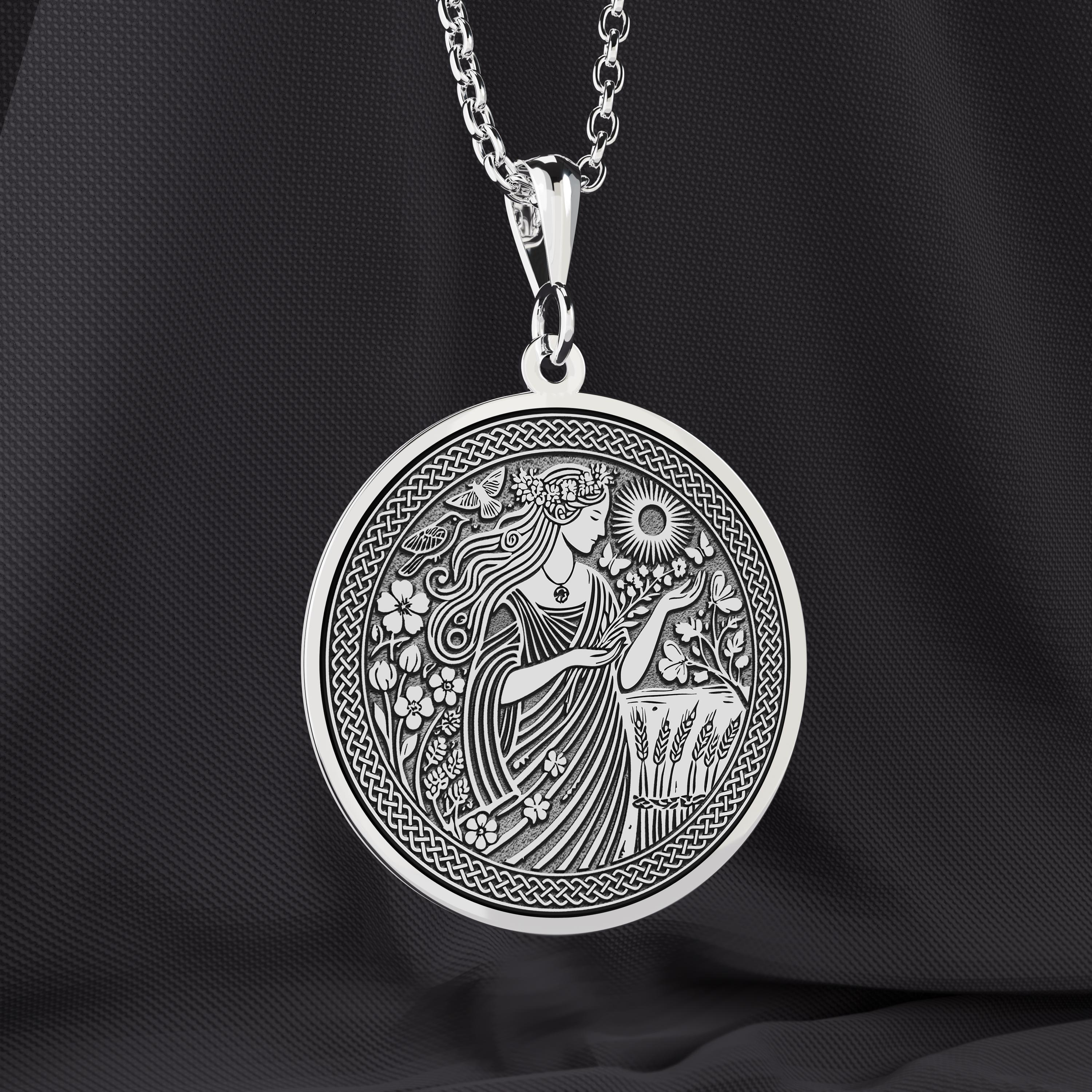 14K Gold Brigid Pendant, Celtic Goddess Necklace, Irish Spring Deity ...