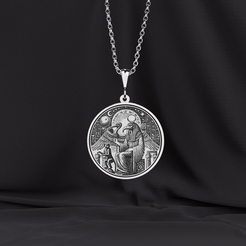 14K Gold Thoth Pendant, Egyptian God of Wisdom Necklace, Moon & Magic ...