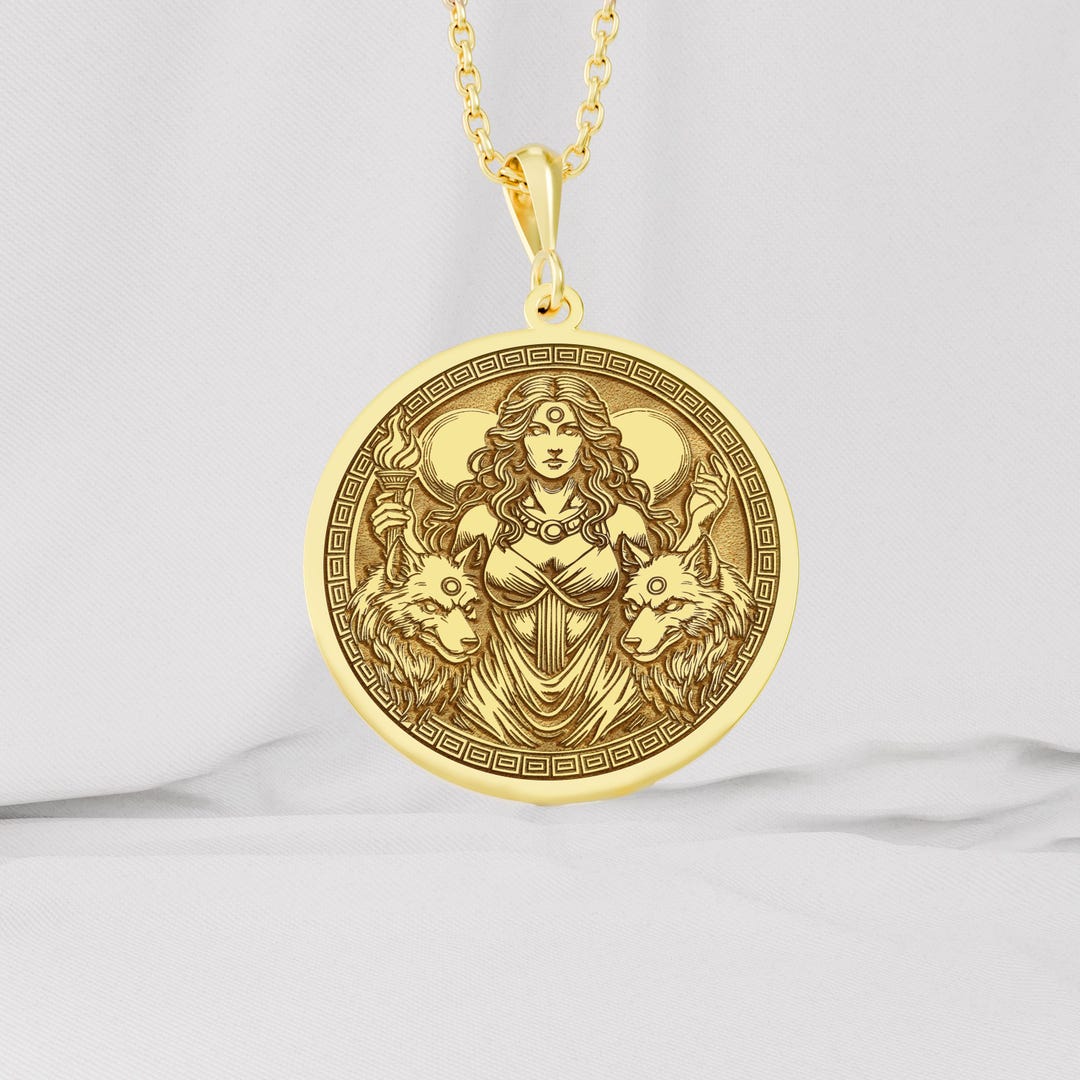 14K Gold Hecate Pendant: Triple Moon Goddess Necklace, Witchcraft ...