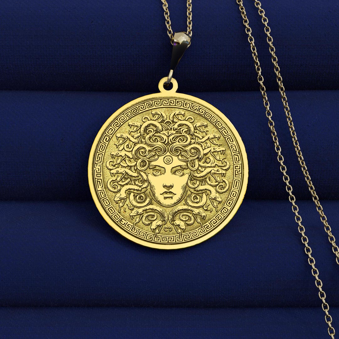 14K Gold Medusa Medallion Necklace: Greek Mythology Amulet - Etsy