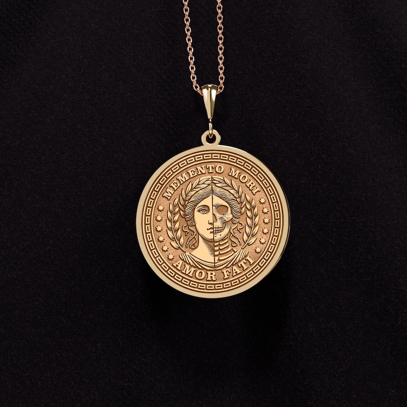 Memento Mori Amor Fati Medallion: 14K Gold Stoic Philosophy Pendant - Etsy