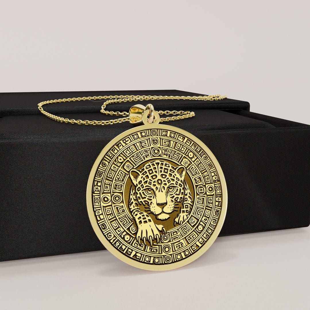 14K Gold Aztec Jaguar Necklace: Mayan Amulet Pendant - Etsy