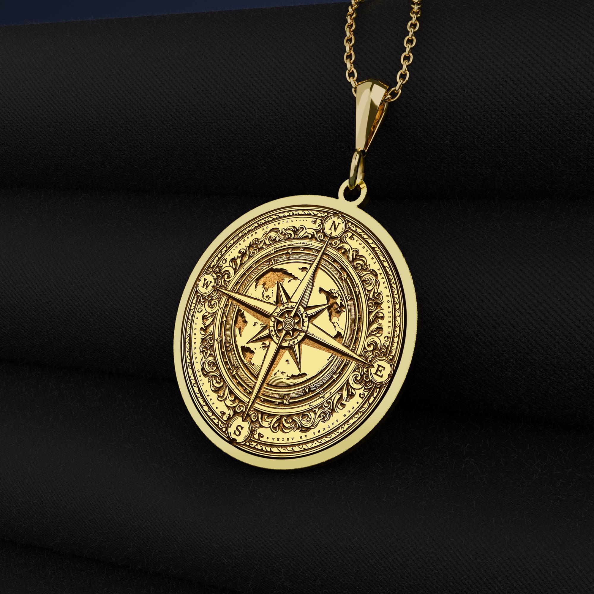 14K Gold Compass Necklace: World Map Pendant, Adventure Jewelry - Etsy