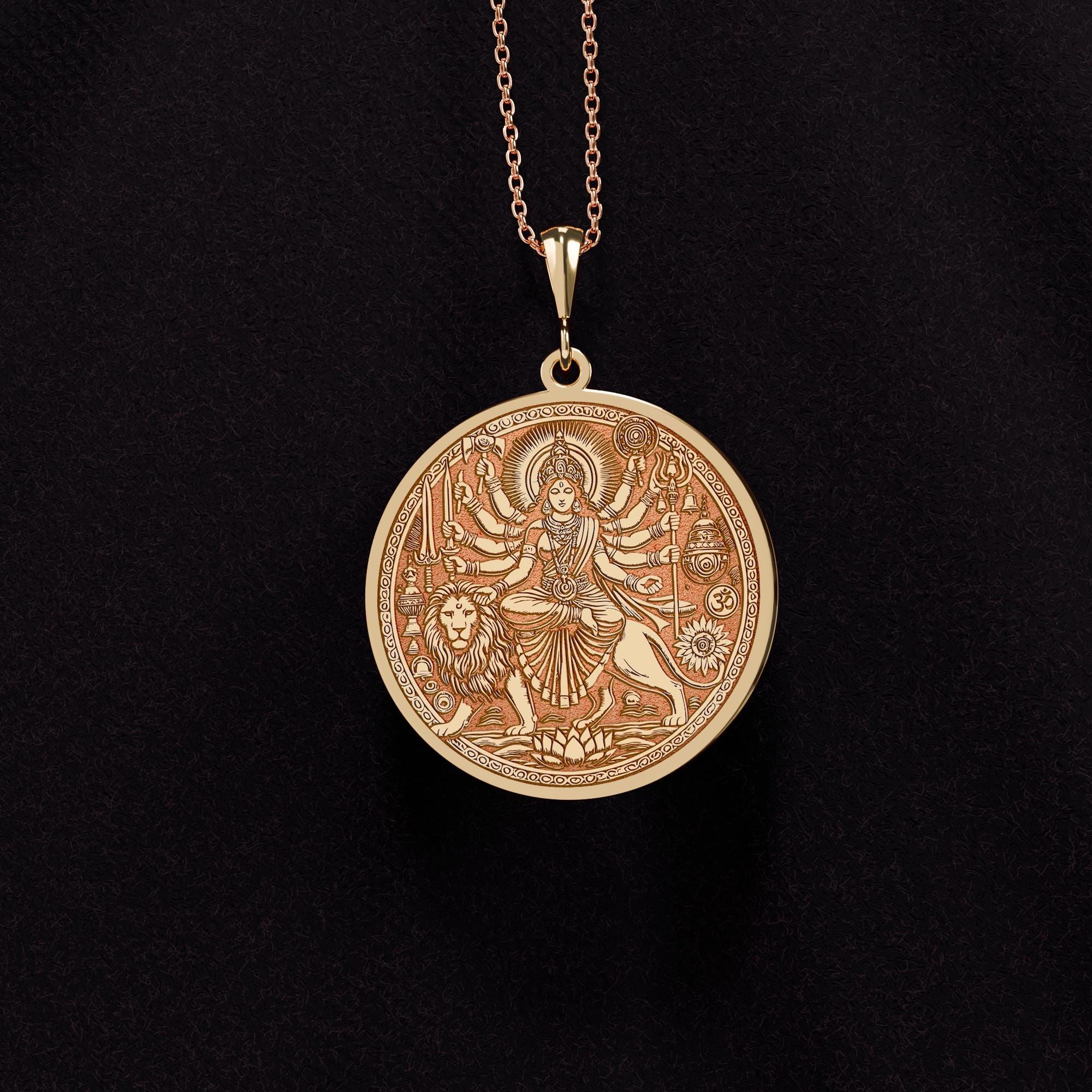 14K Gold Durga Pendant Necklace: Hindu Goddess Amulet - Etsy