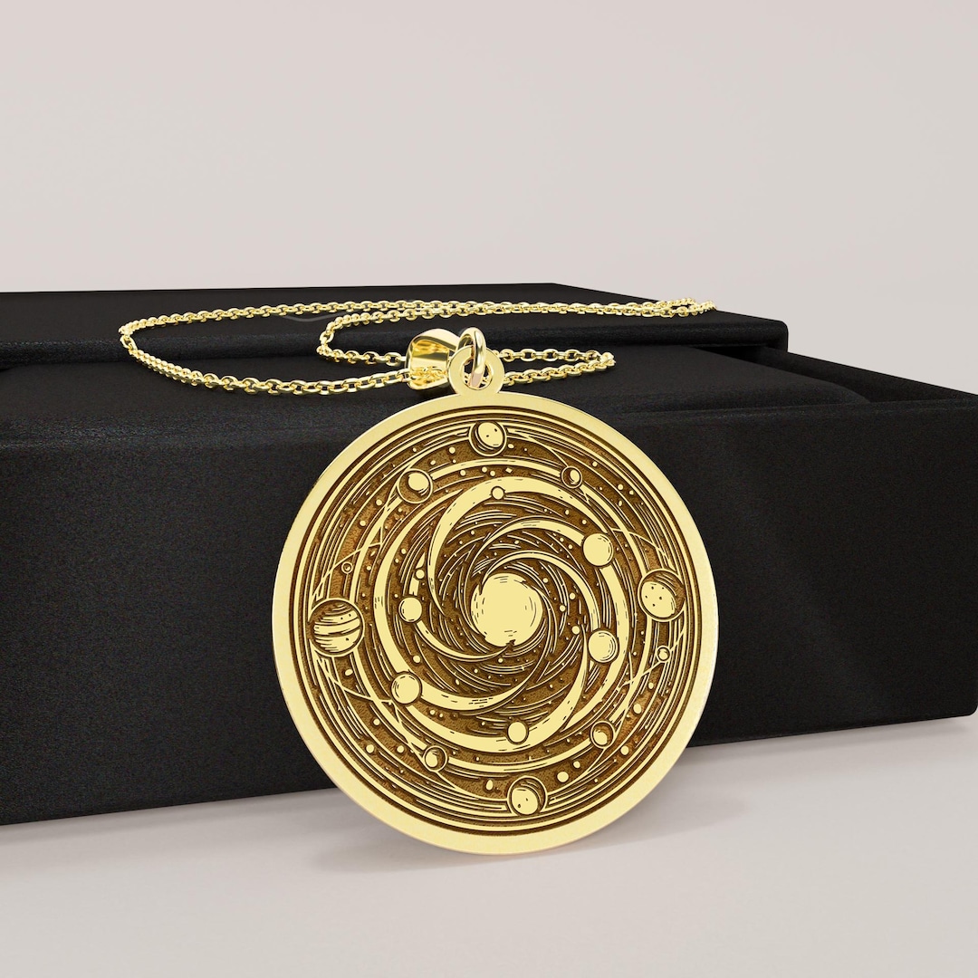14K Gold Black Hole Necklace: Engraved Cosmic Galaxy Pendant - Etsy