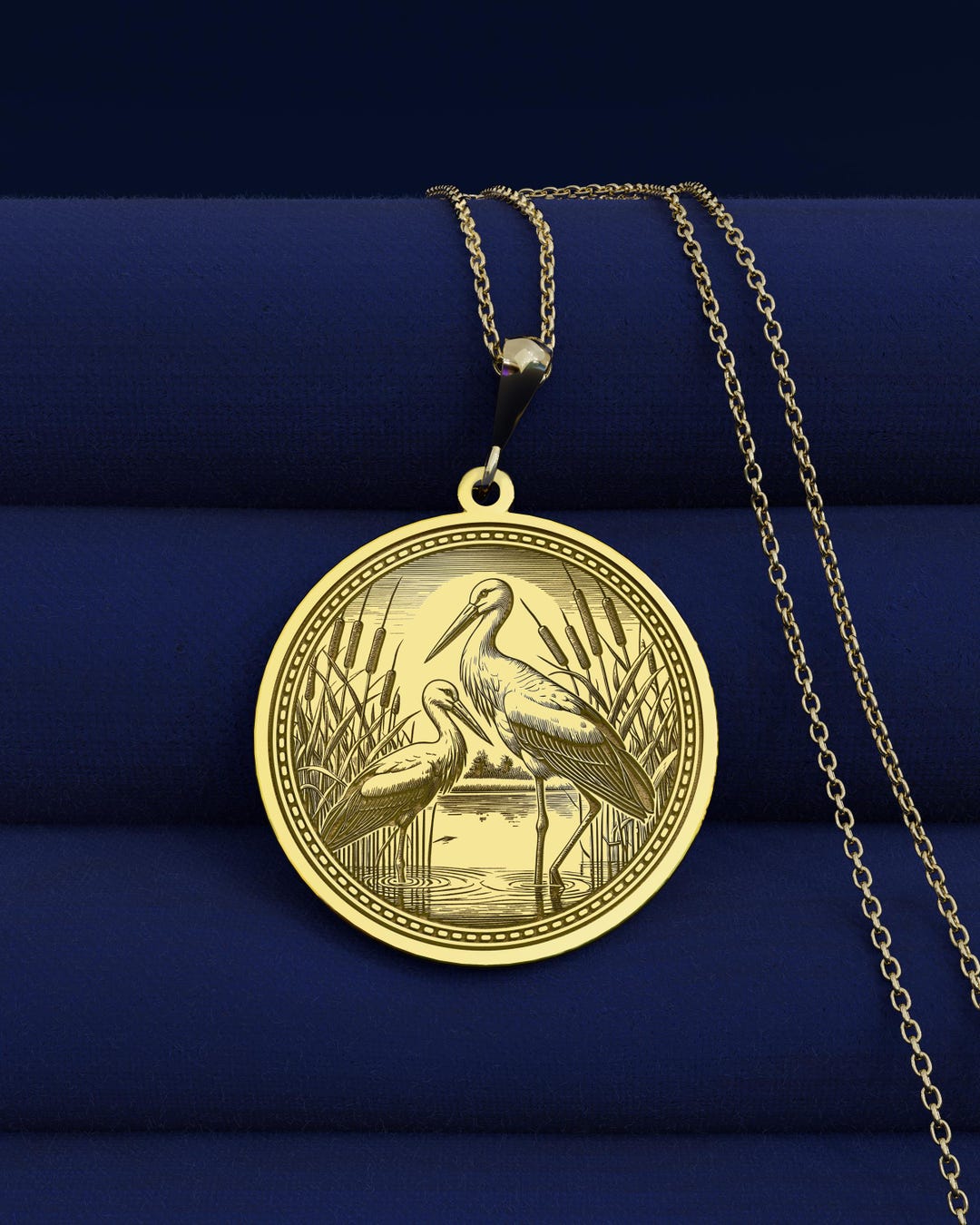 14K Gold Stork Necklace – Heron Pendant – Wildlife Nature Coin Jewelry ...