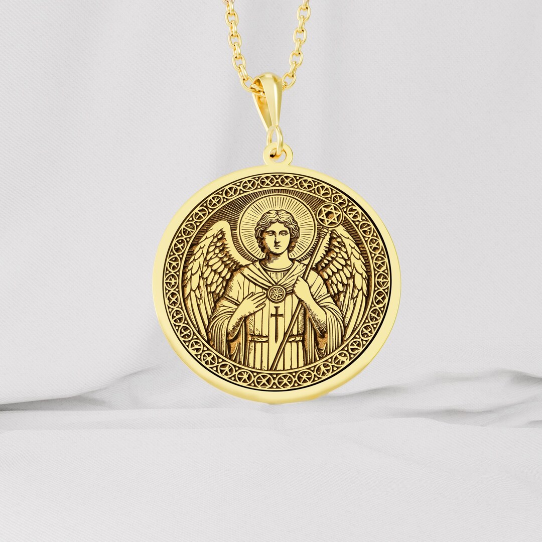 14K Gold Archangel Raphael Necklace – Symbol of Healing, Protection ...